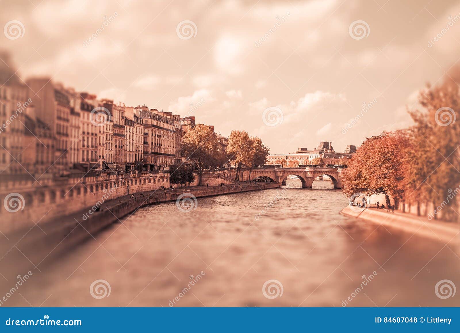 Seine Paris Tilt-shift stock photo. Image of landmark - 84607048
