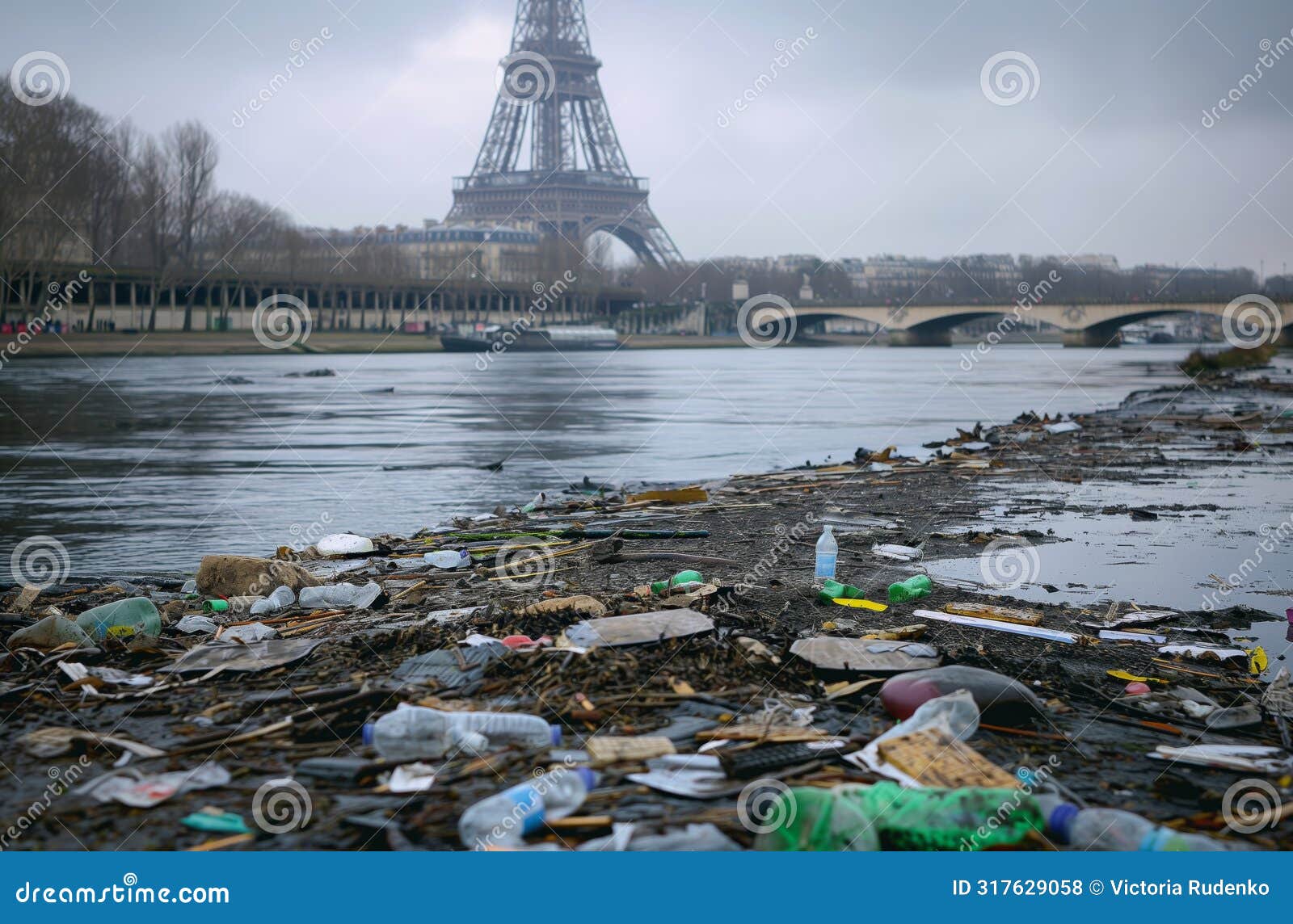 Seine River Pollution and Eiffel Tower Stock Photo - Image of ...