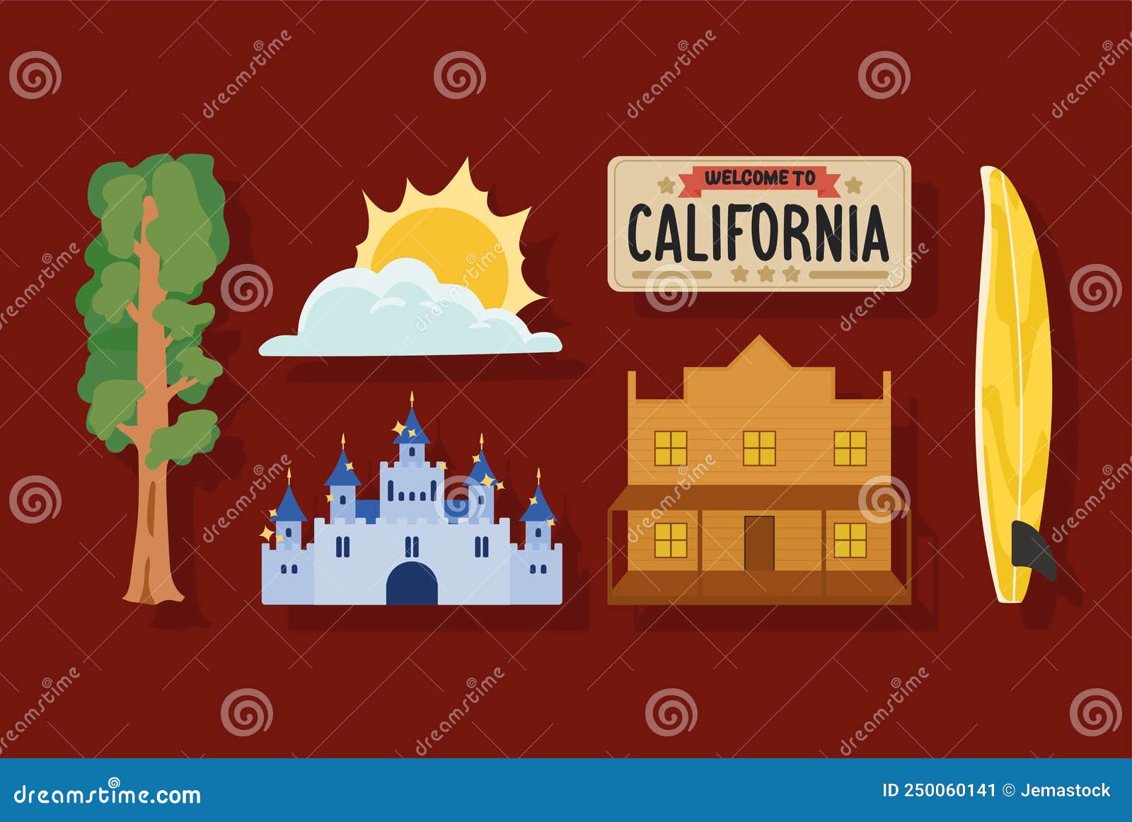 Seis Iconos De Estado De California Ilustración del Vector ...