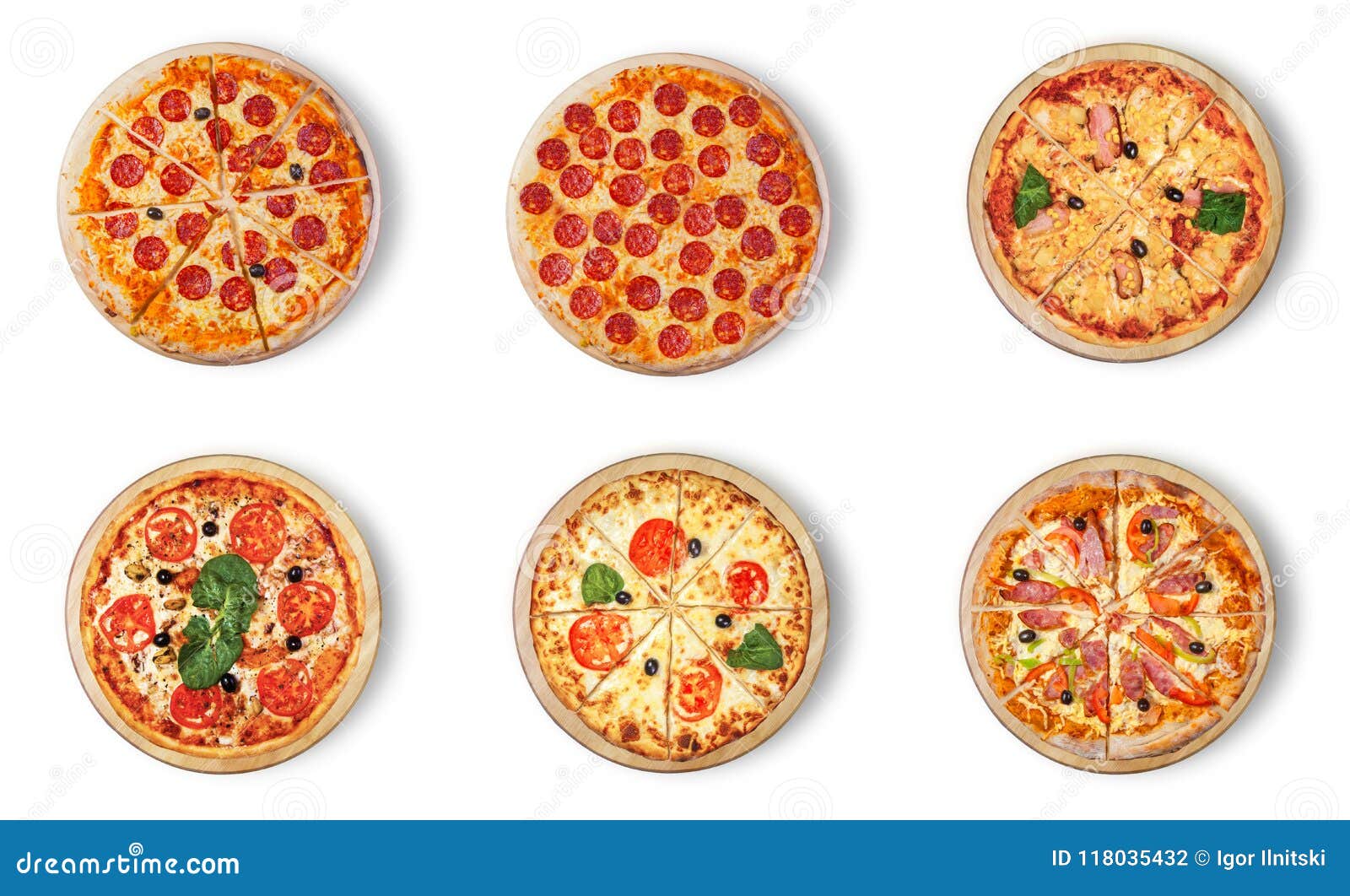 Seis Pizzas Diferentes Ajustadas Para O Menu Foto de Stock - Imagem de ...