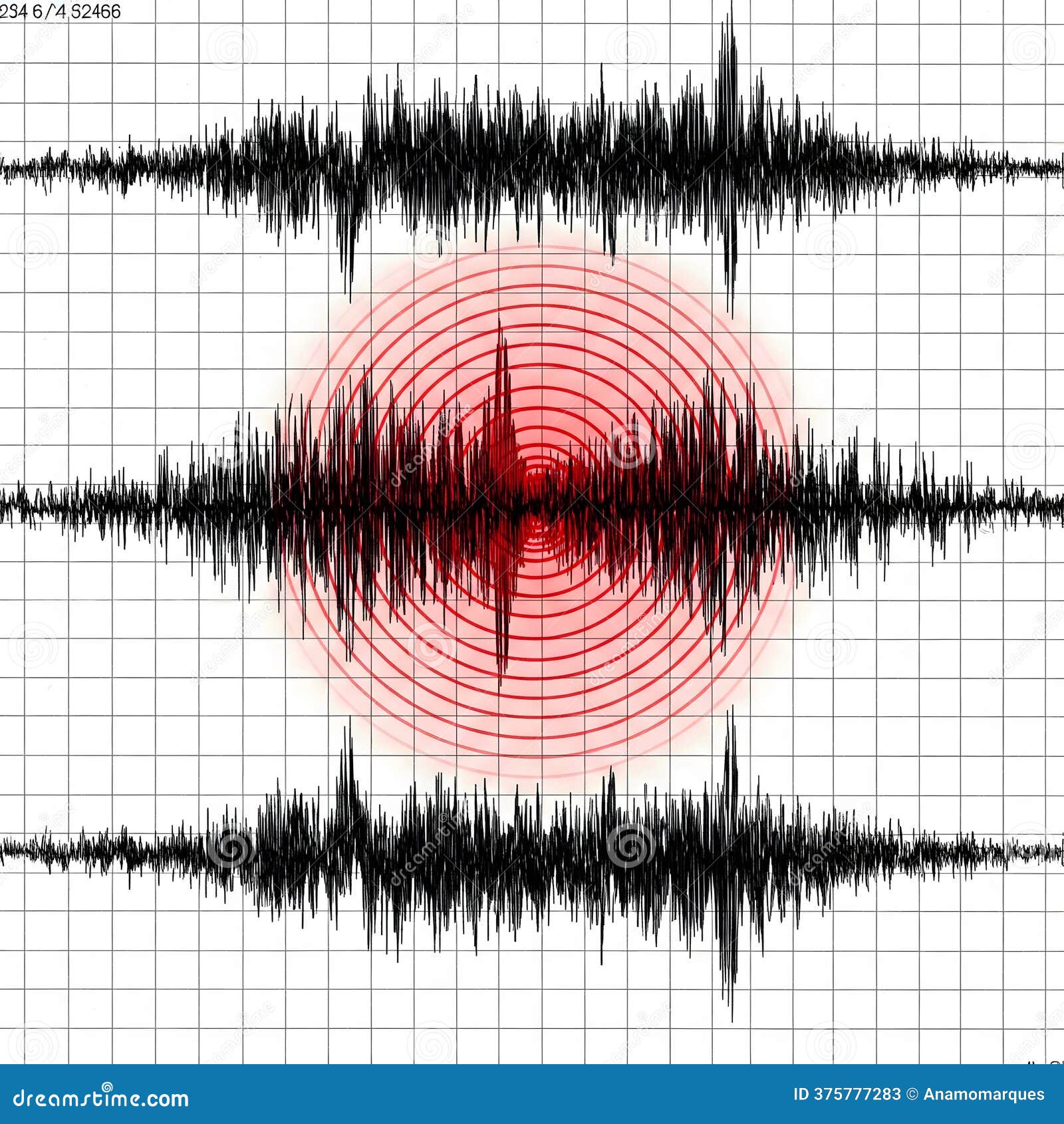 Seismograph Readings Showing Earthquake Waves With A Central Red ...