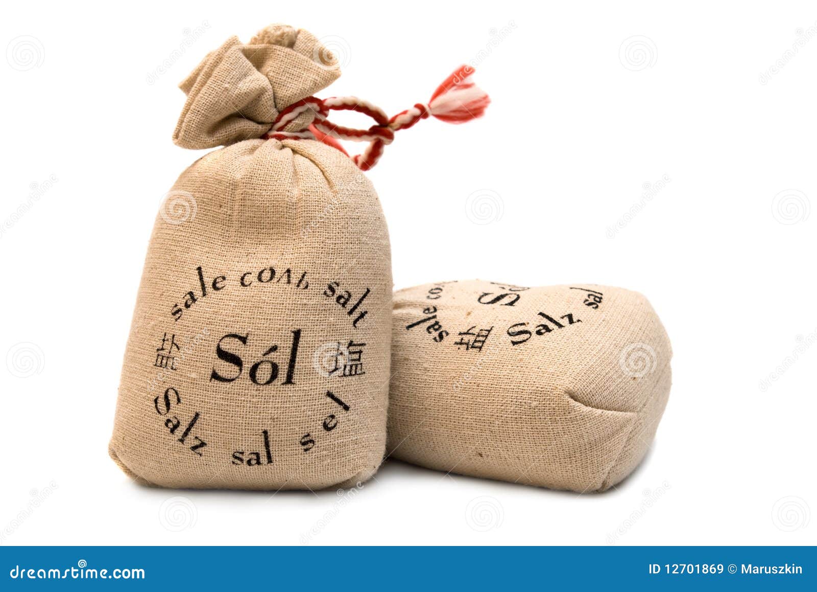 Sel dans des sacs de toile image stock. Image du marché - 12701869