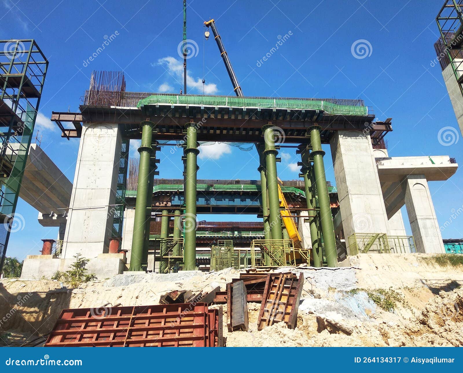 An Elevated Road is Under Construction. Reinforced Concrete is Used for ...