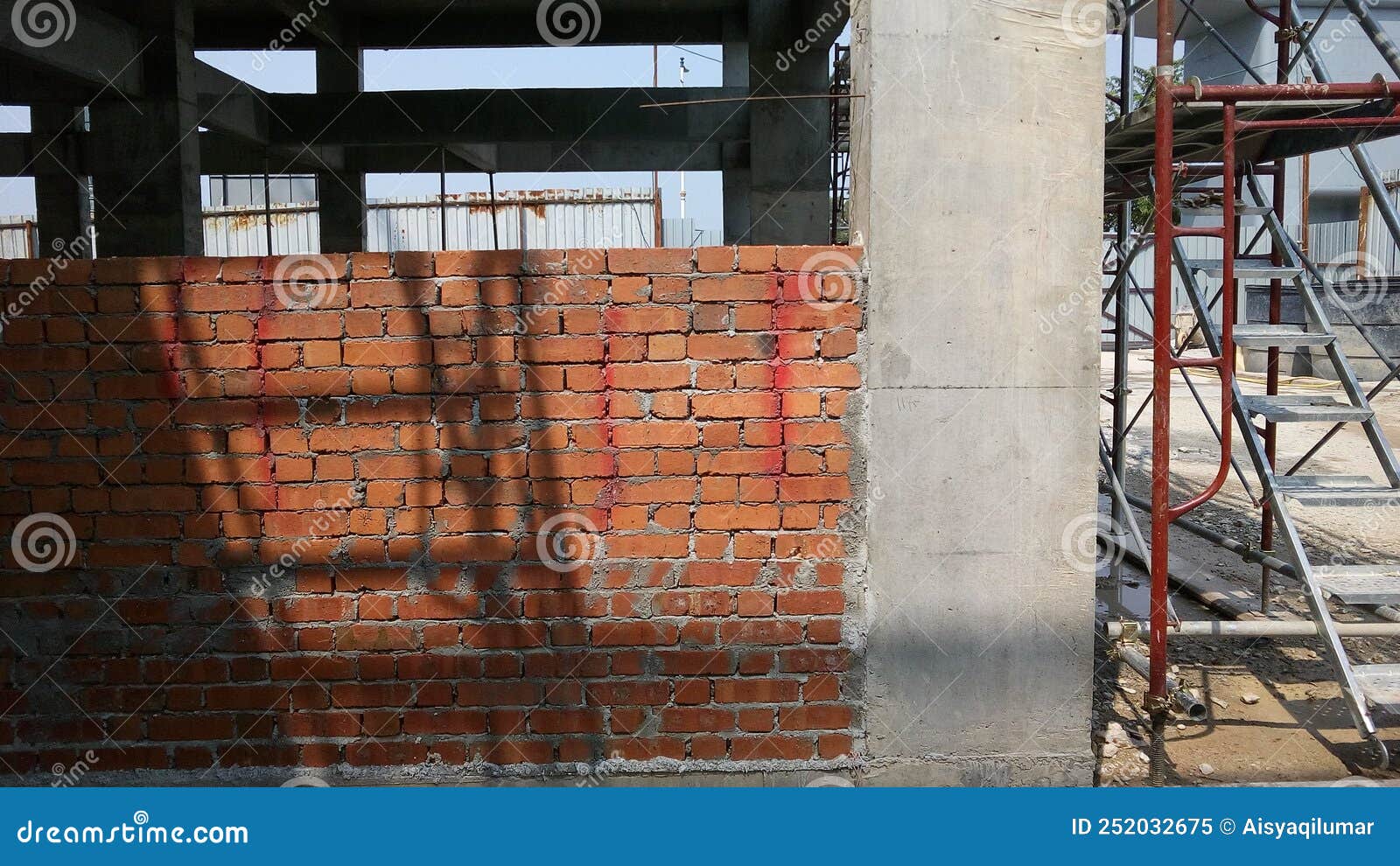 Brick Installation Works at Construction Sites. Stock Image - Image of ...