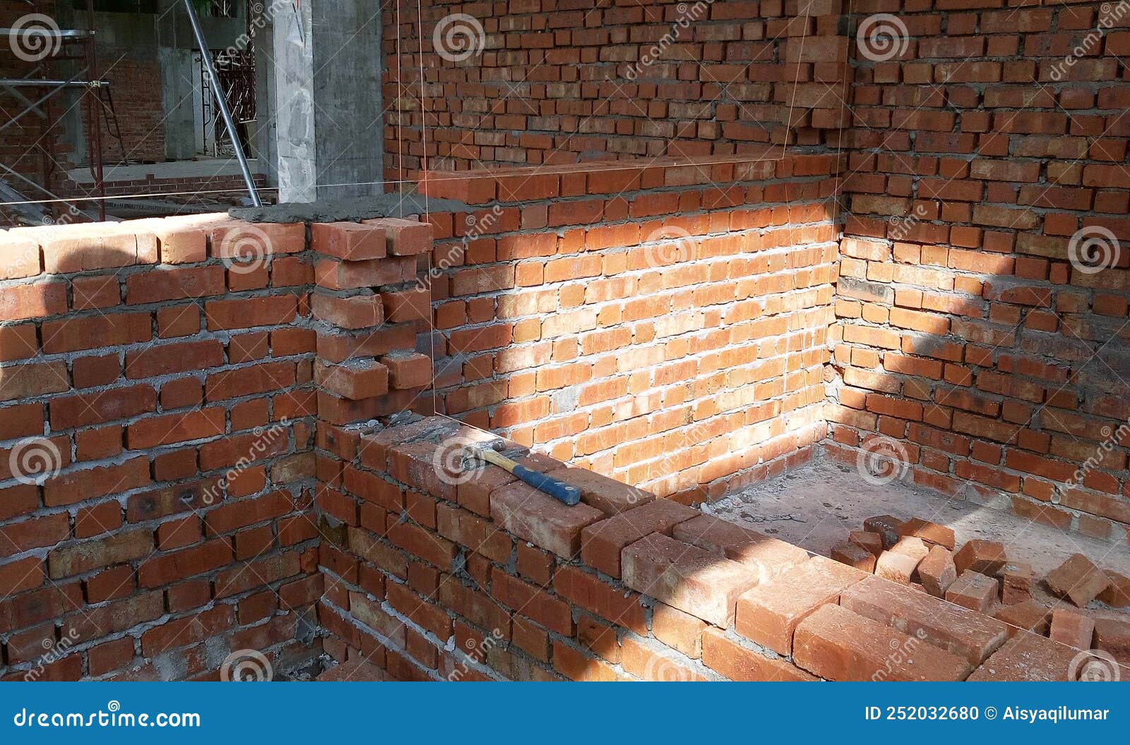 Brick Installation Works at Construction Sites. Stock Photo - Image of ...