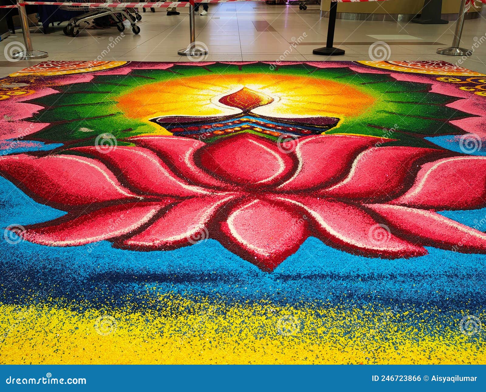 Attractive Deepavali Kolam Design. Built Using Colored Rice by Experts ...