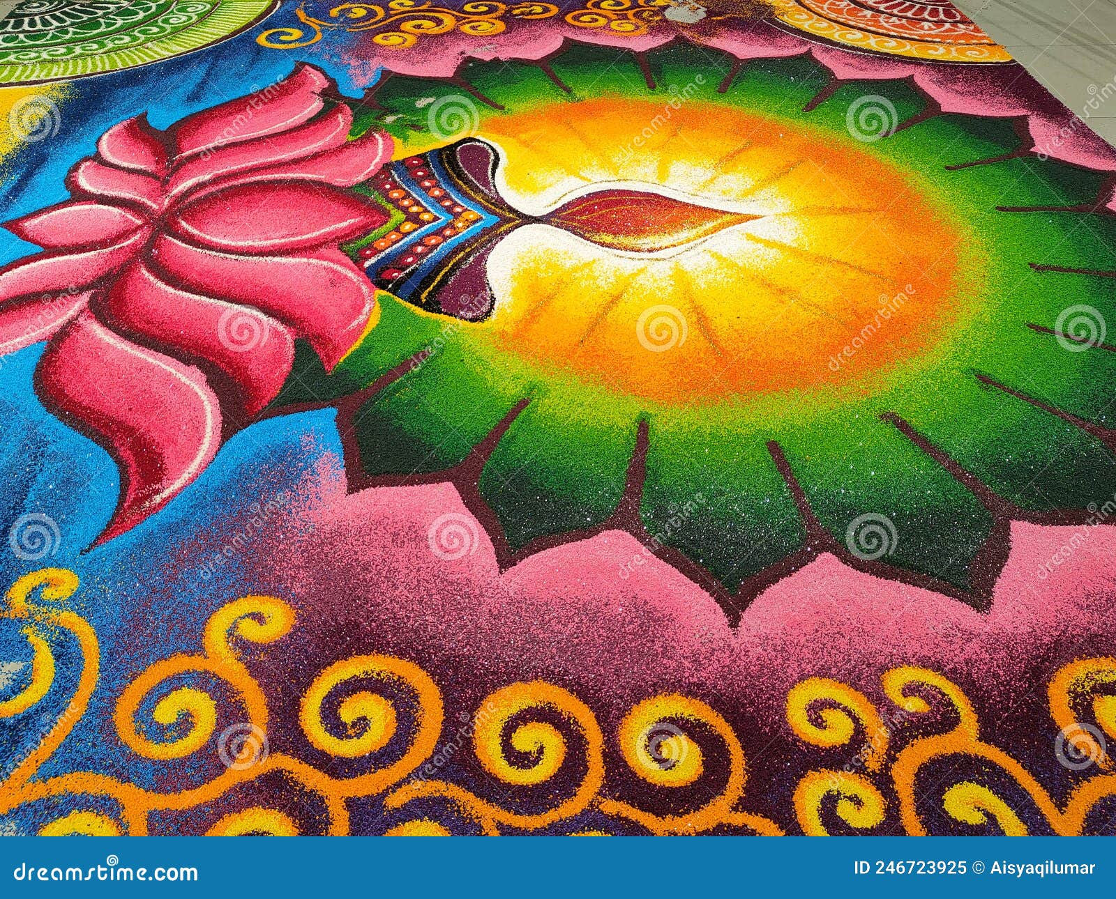 Attractive Deepavali Kolam Design. Built Using Colored Rice by Experts ...
