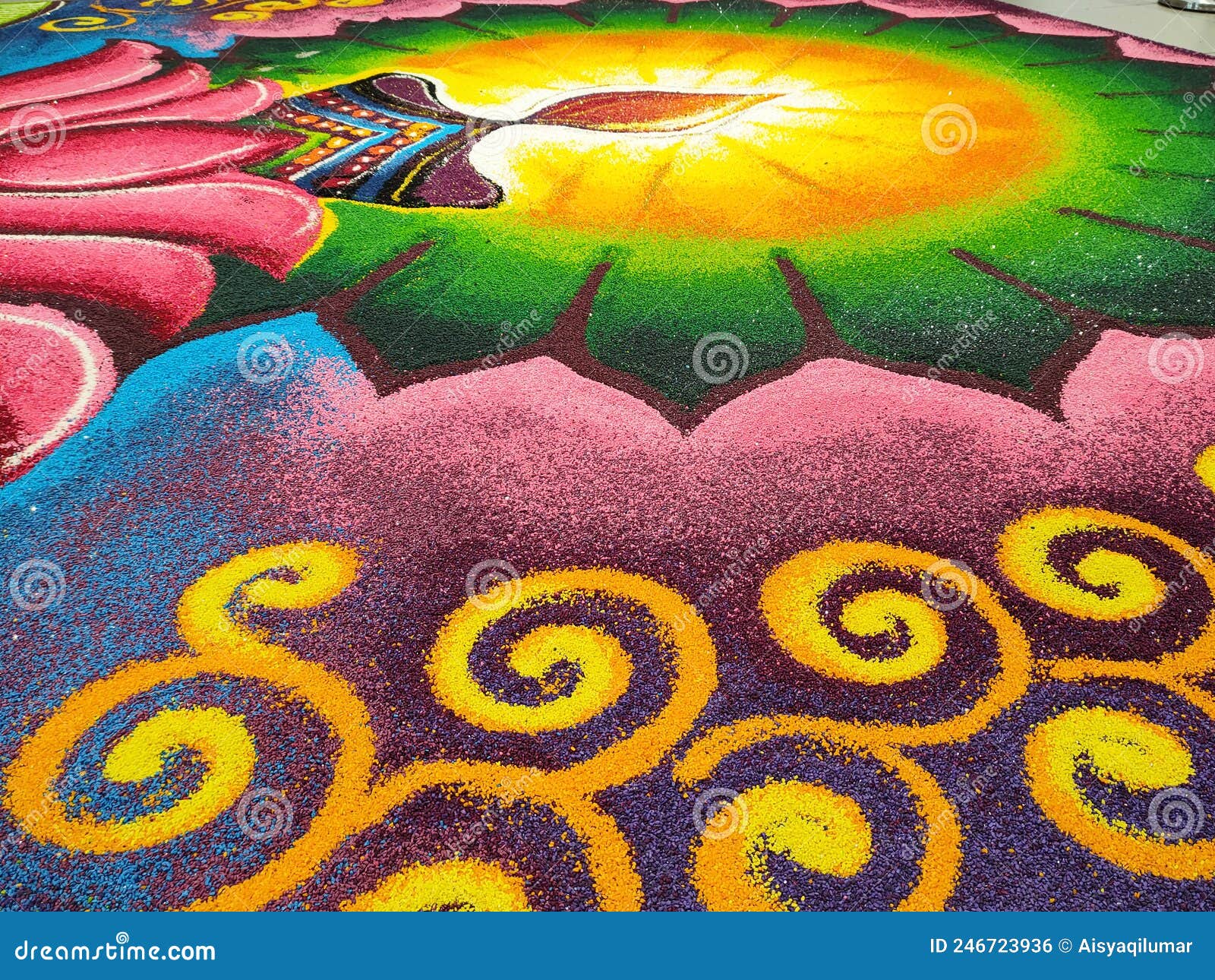 Attractive Deepavali Kolam Design. Built Using Colored Rice by Experts ...