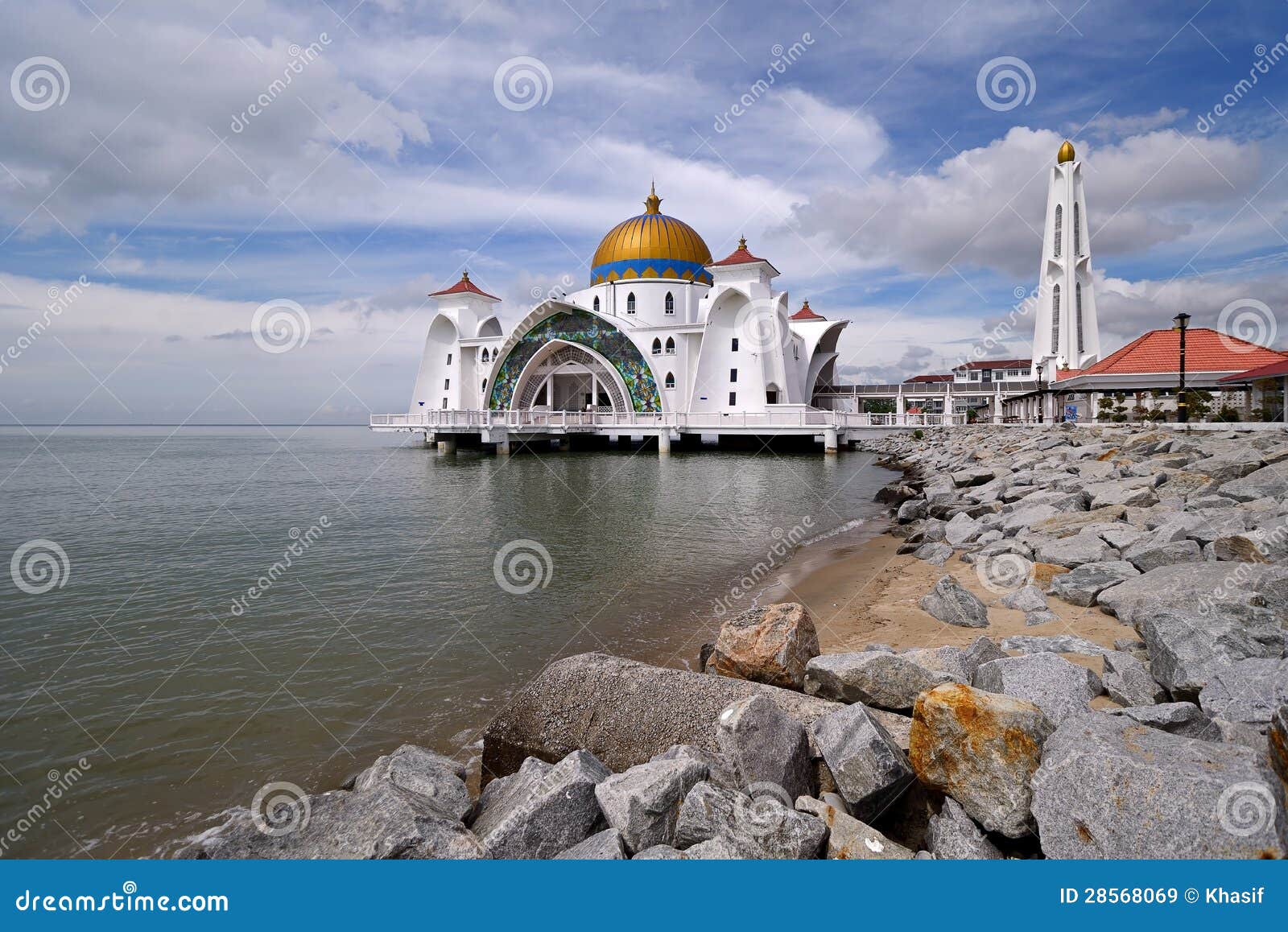 Selat Mosque, Melaka stock image. Image of cloud, rocks - 28568069