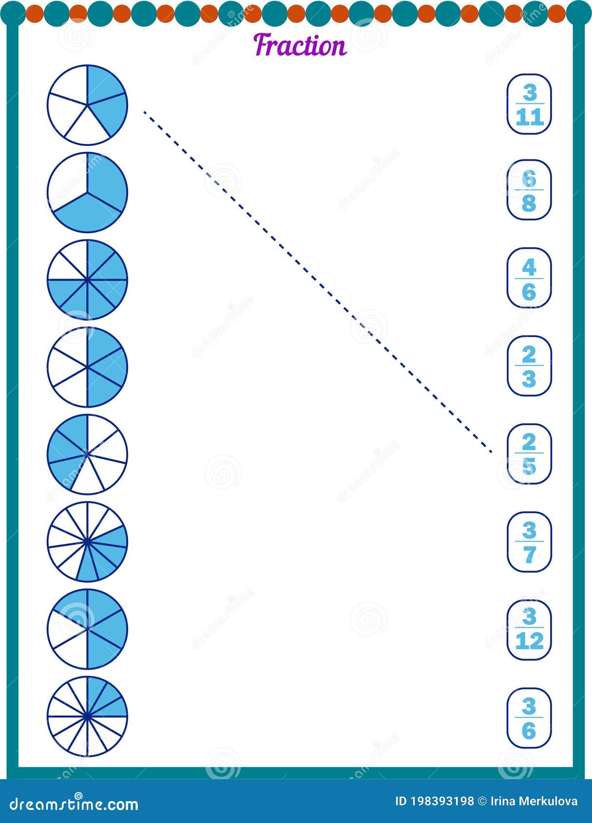Select the Correct Fraction for the Shape. Math Sheet for Children ...