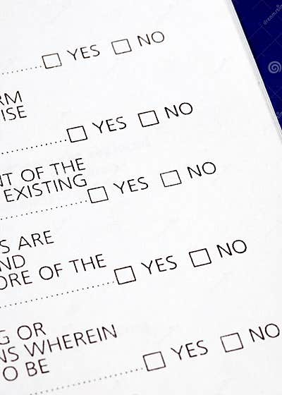 Select Yes or No from a Questionnaire Stock Image - Image of options ...