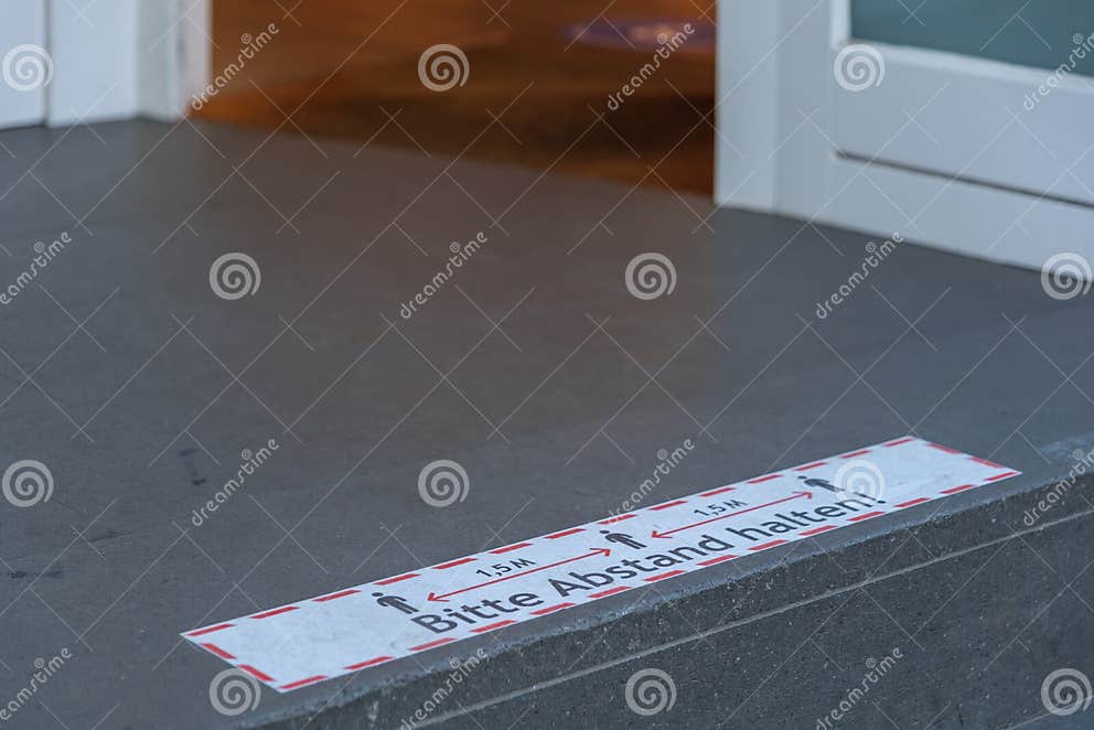 Keep 1.5m Distance`, on Rectangular Caution Sign on the Floor in Front ...