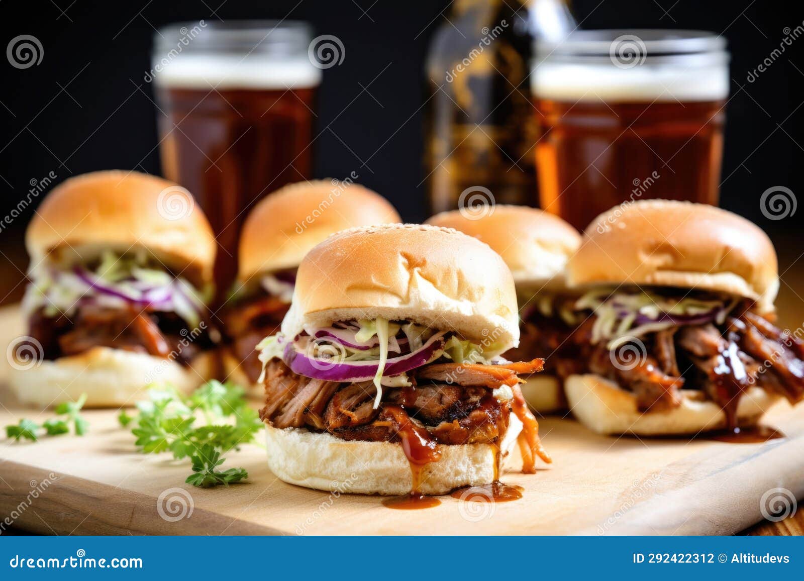 Selected Pale Ale Bottle with Three Bbq Pork Sliders Stock Photo ...