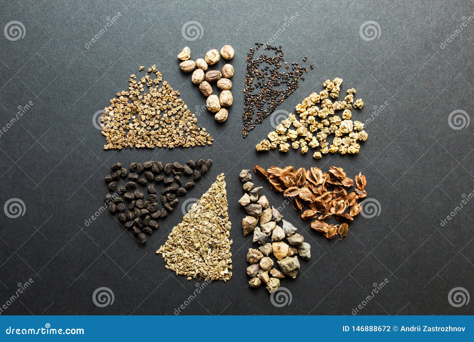Selected Seeds on a Black Background in the Form of a Circle Stock ...