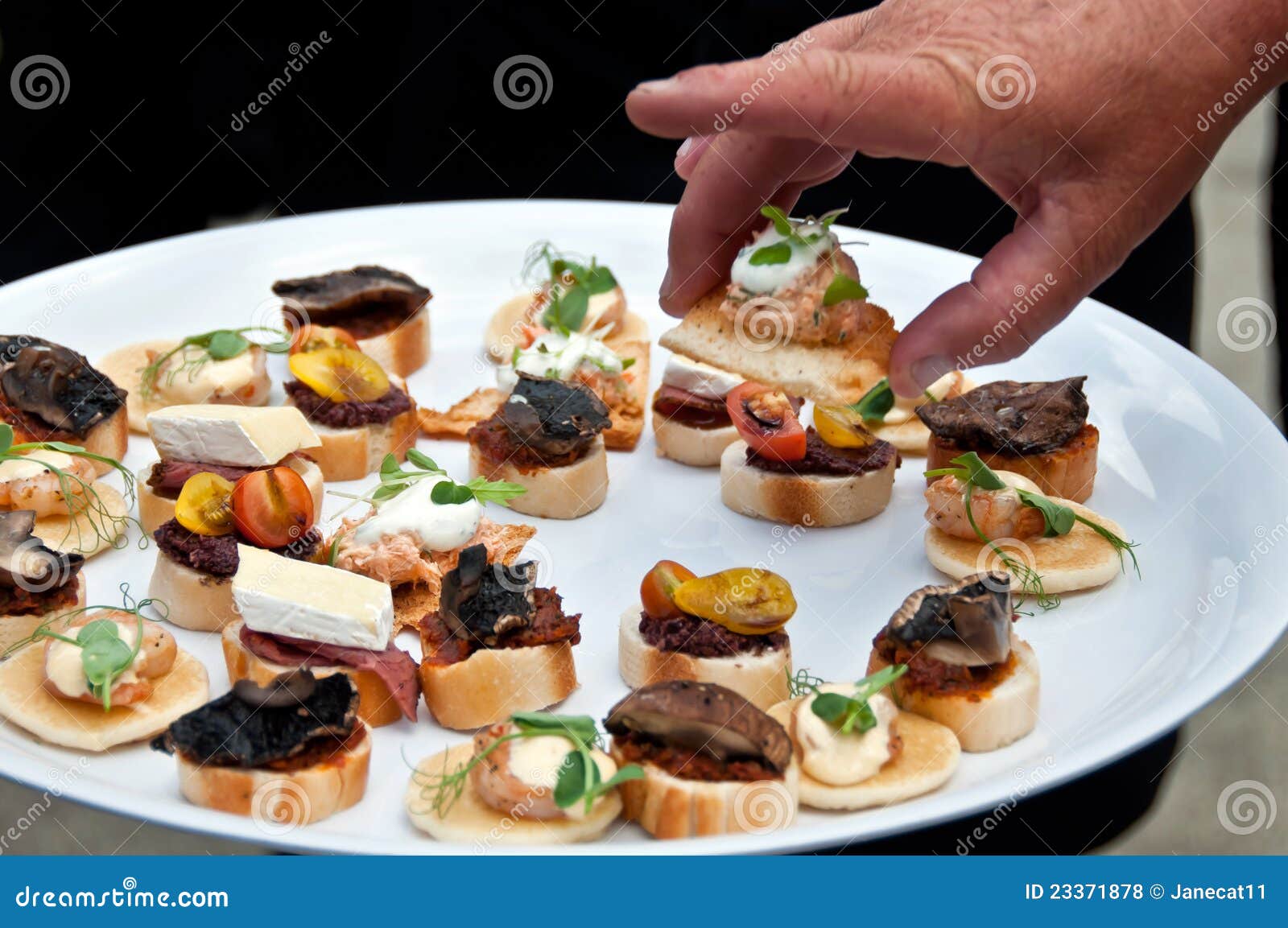 Selecting a canape stock photo. Image of person, tomato - 23371878
