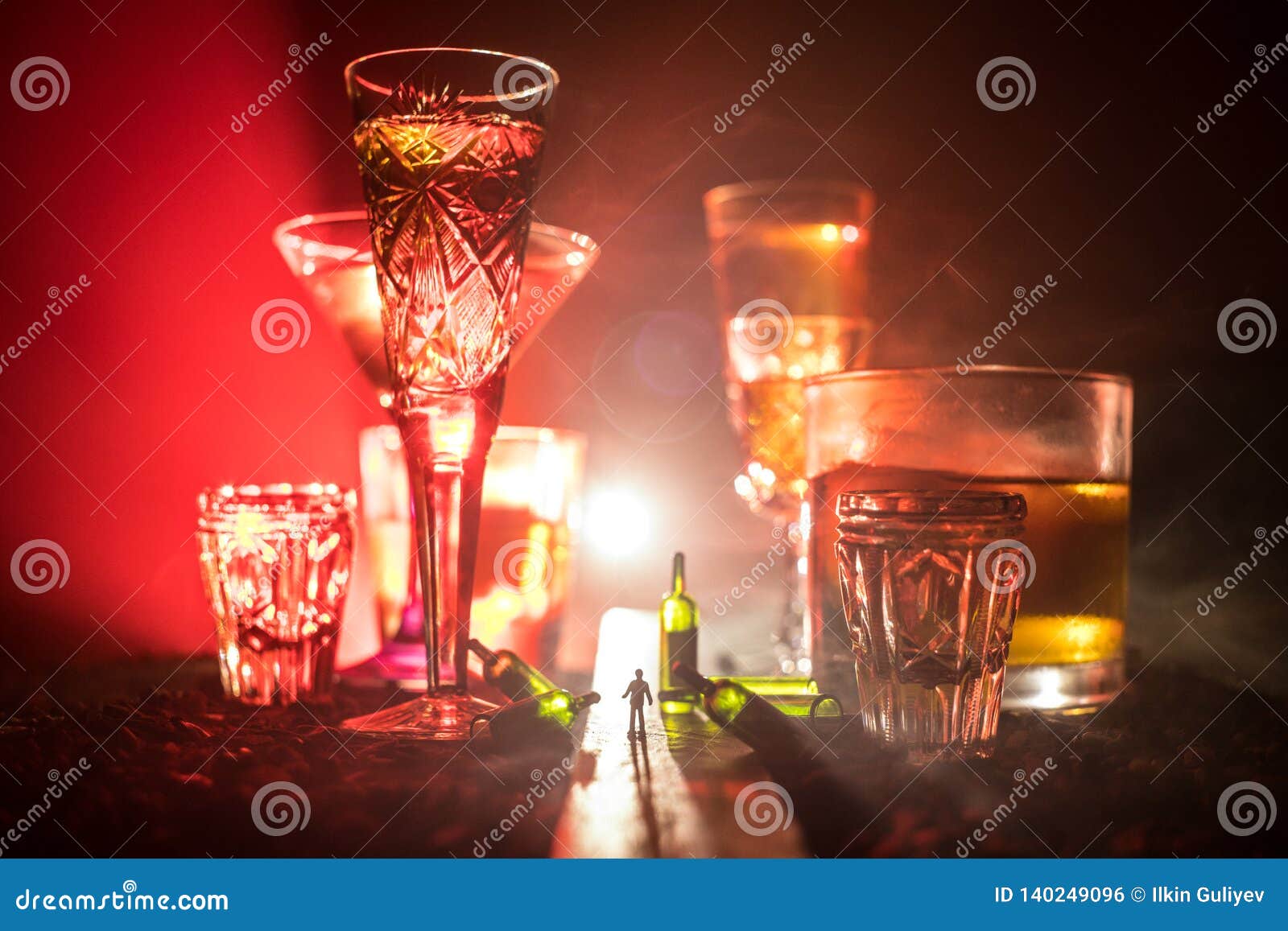 Selection of Alcoholic Drinks on Rustic Wood Background. Creative ...