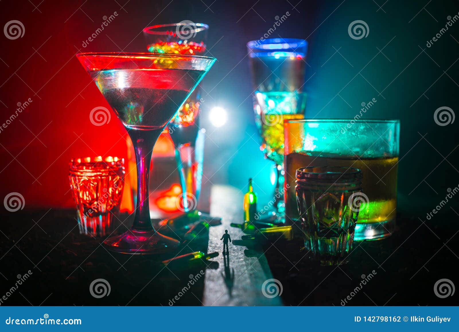 Selection of Alcoholic Drinks on Rustic Wood Background. Creative ...