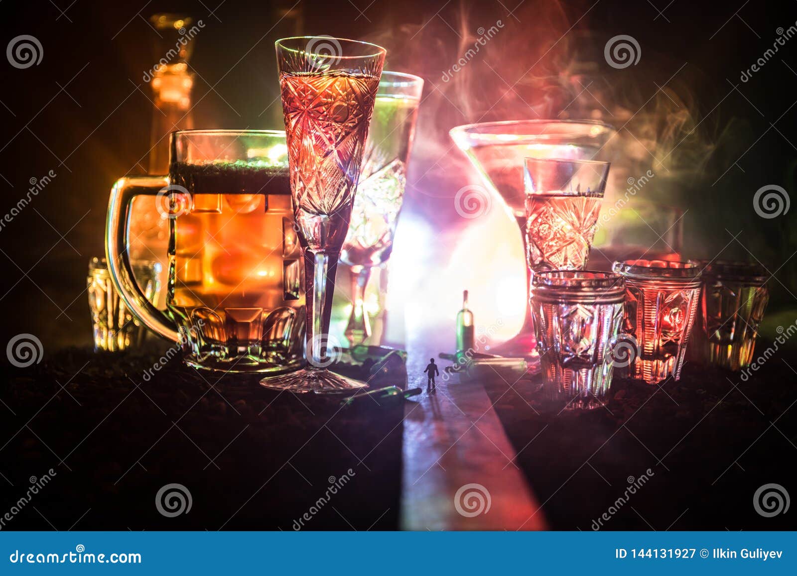 Selection of Alcoholic Drinks on Rustic Wood Background. Creative ...