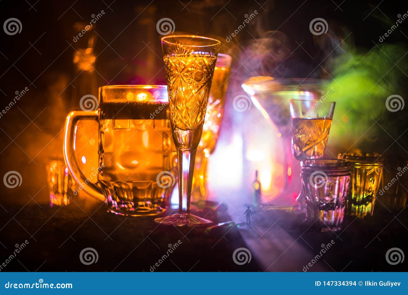 Selection of Alcoholic Drinks on Rustic Wood Background. Creative ...