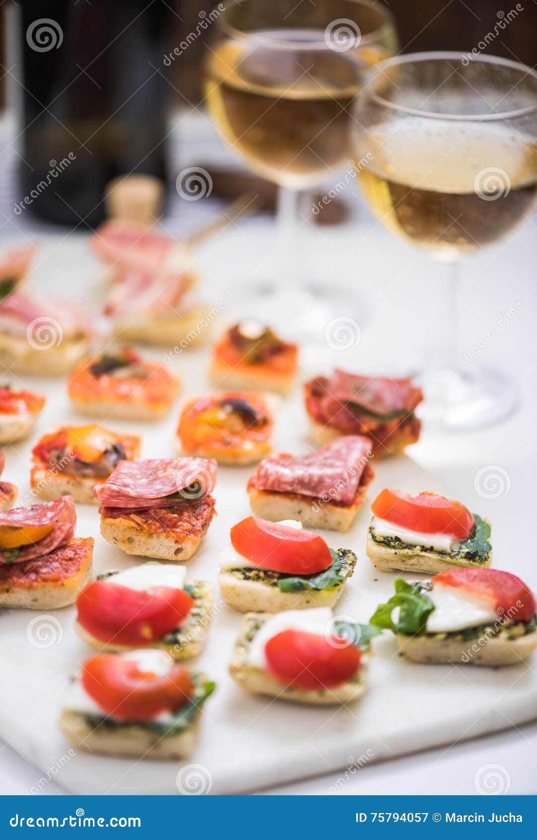 Selection of Antipasti Tapas Served with Wine Stock Image - Image of ...