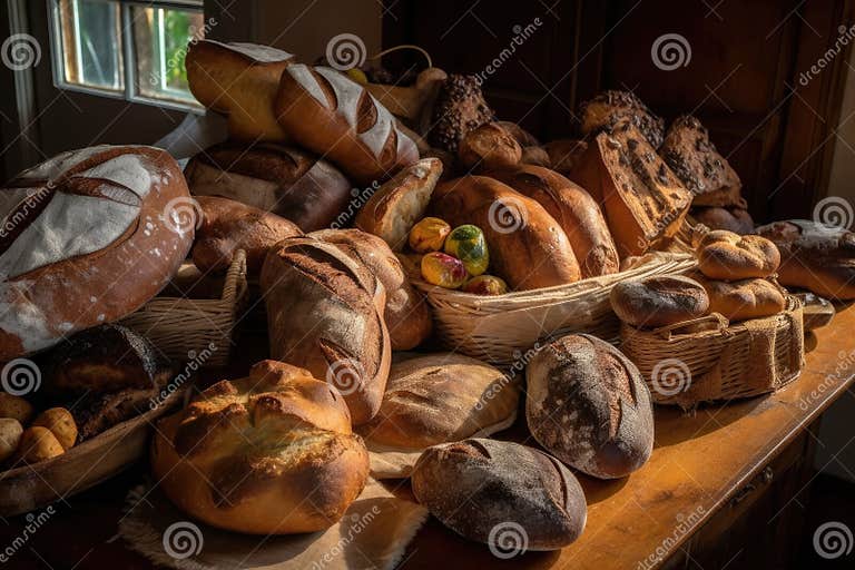 Selection of Artisan Breads, Each with Unique and Distinctive Shape and ...