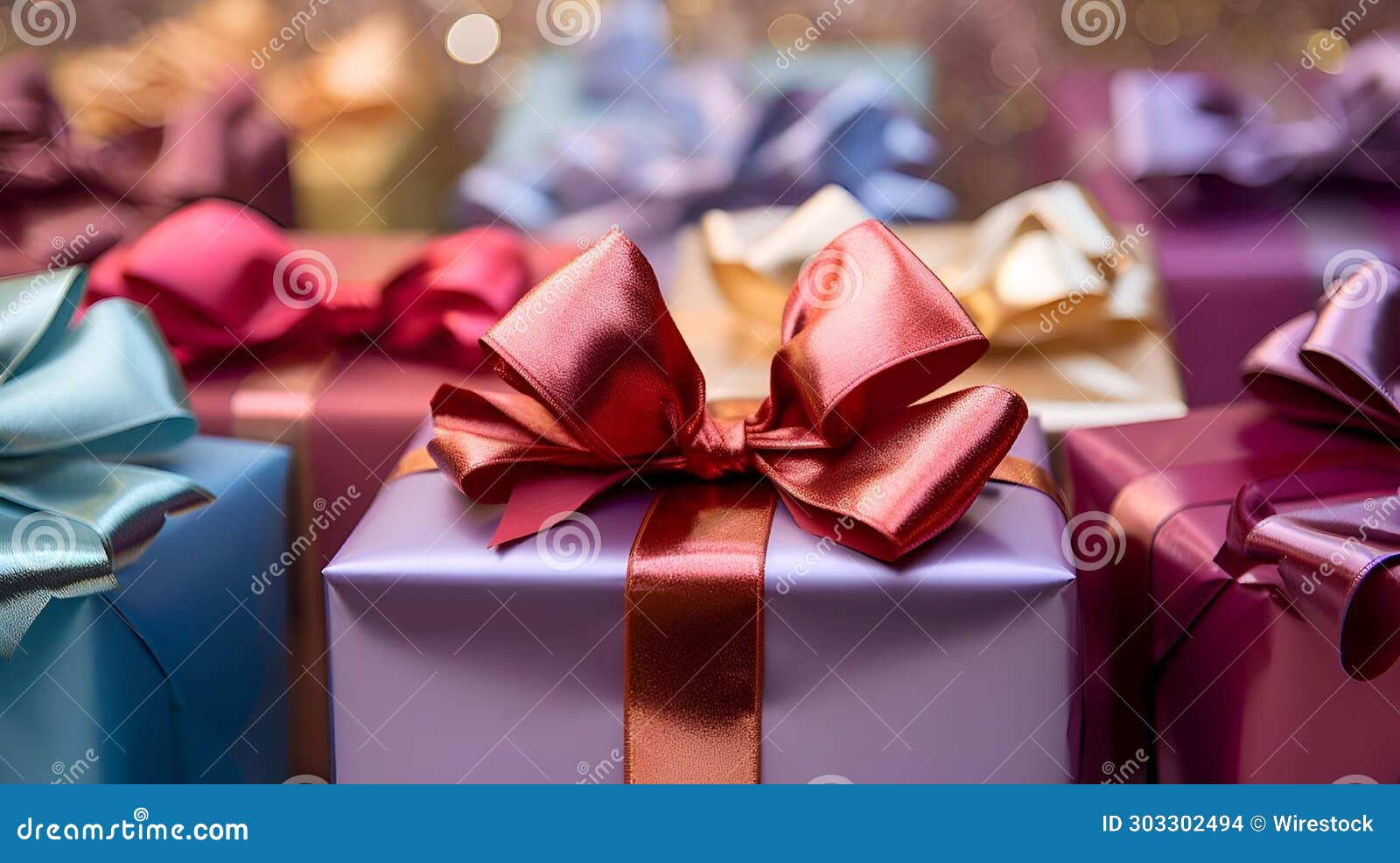 A Selection of Assorted Gift Boxes of Various Sizes and Colors Adorned ...