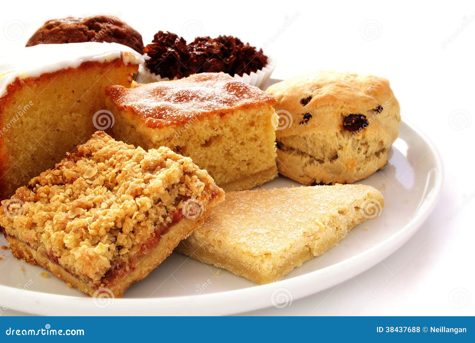 Selection of Baked Cakes on White Platter Stock Photo - Image of ...