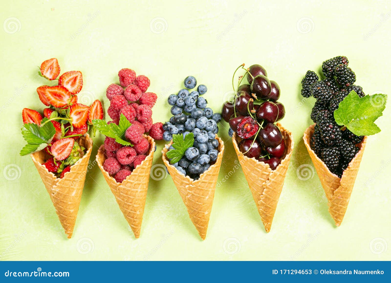 Selection of Berries in Ice Cream Cones Stock Image - Image of healthy ...