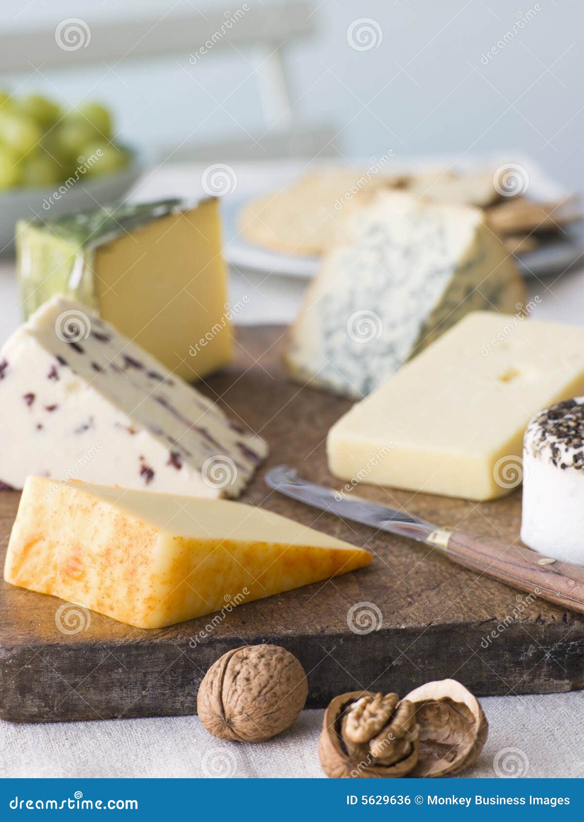 Selection of British Cheeses with Walnuts Biscuits Stock Photo - Image ...