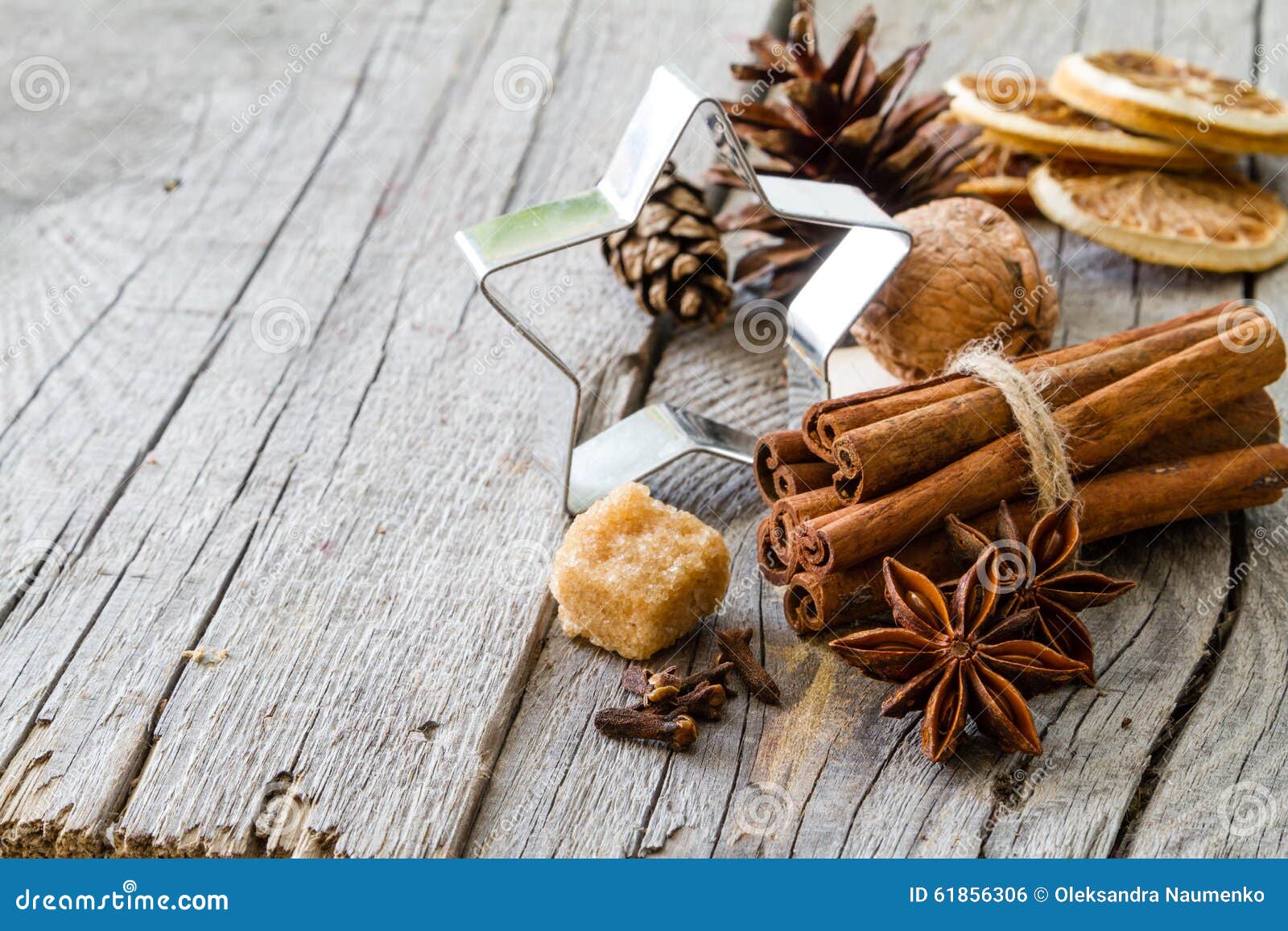 Selection of Christmas Spices on Rustic Wood Background Stock Photo ...