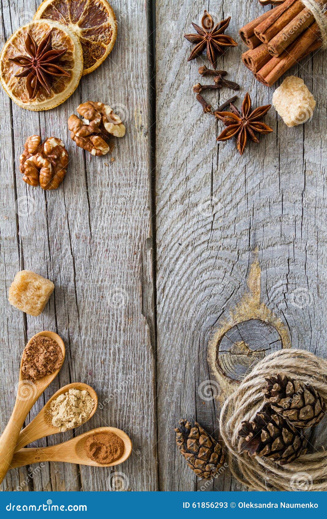 Selection of Christmas Spices on Rustic Wood Background Stock Image ...