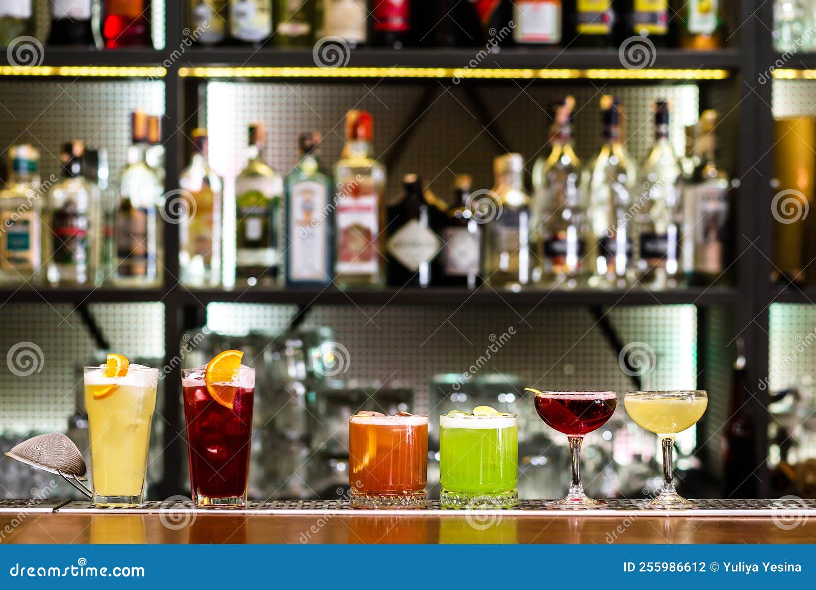 Selection of Cocktails on a Bar Counter Stock Photo - Image of cocktail ...