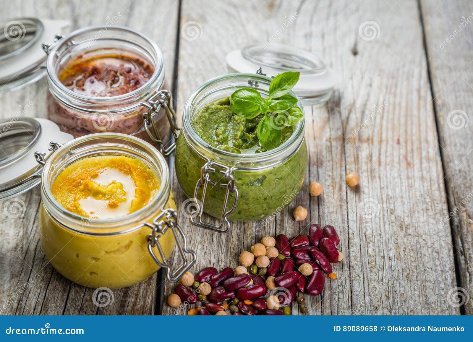 Selection of Colorful Hummus in Jars Stock Photo - Image of hummus ...