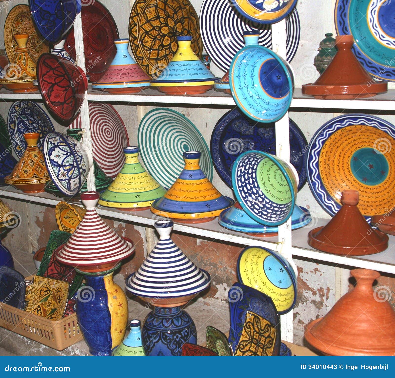 A Selection of Colorful Moorish Pottery, Marrakesh,Marocco Stock Image ...