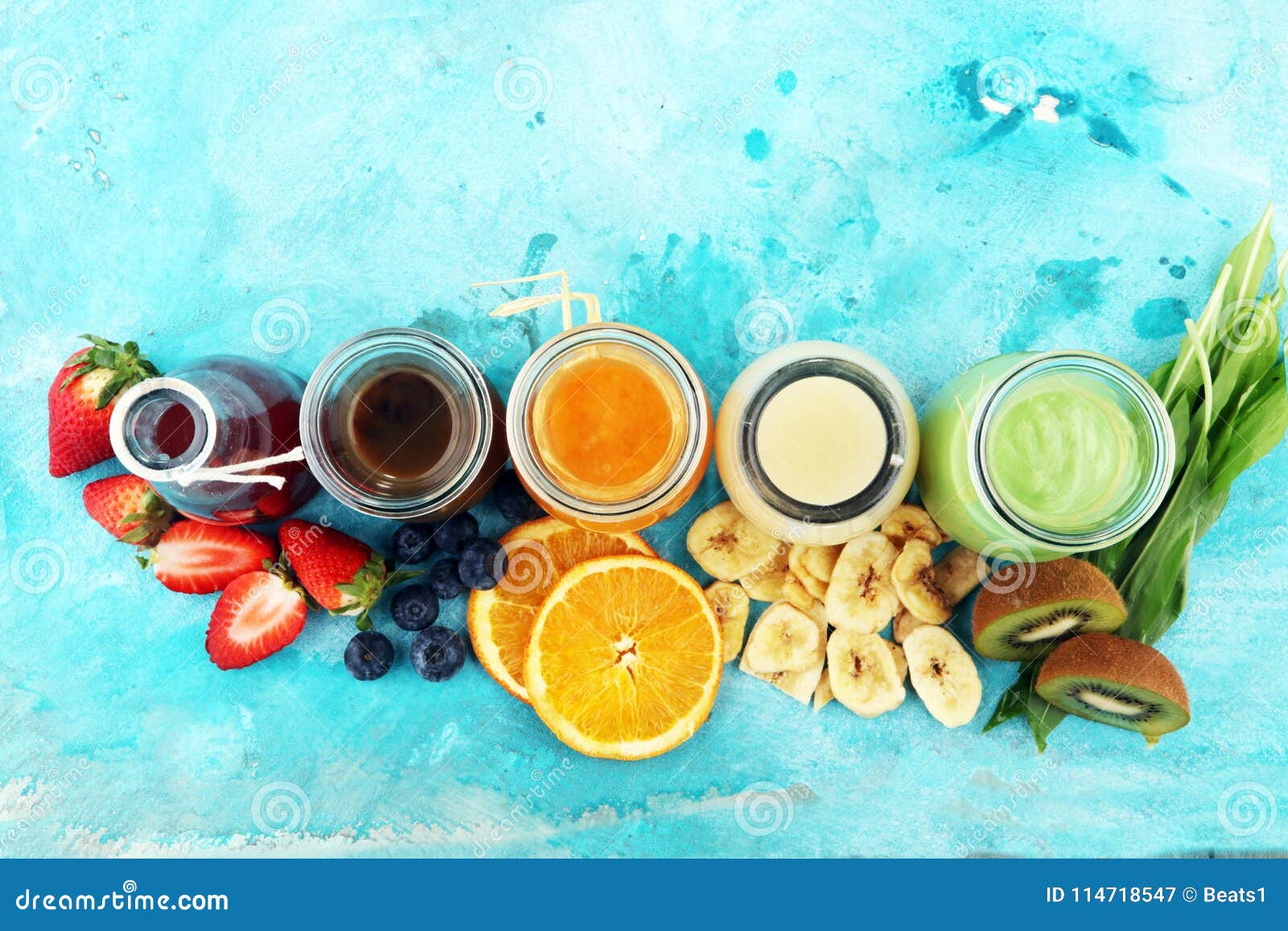 Selection of Colorful Smoothies on Rustic Background Stock Image ...