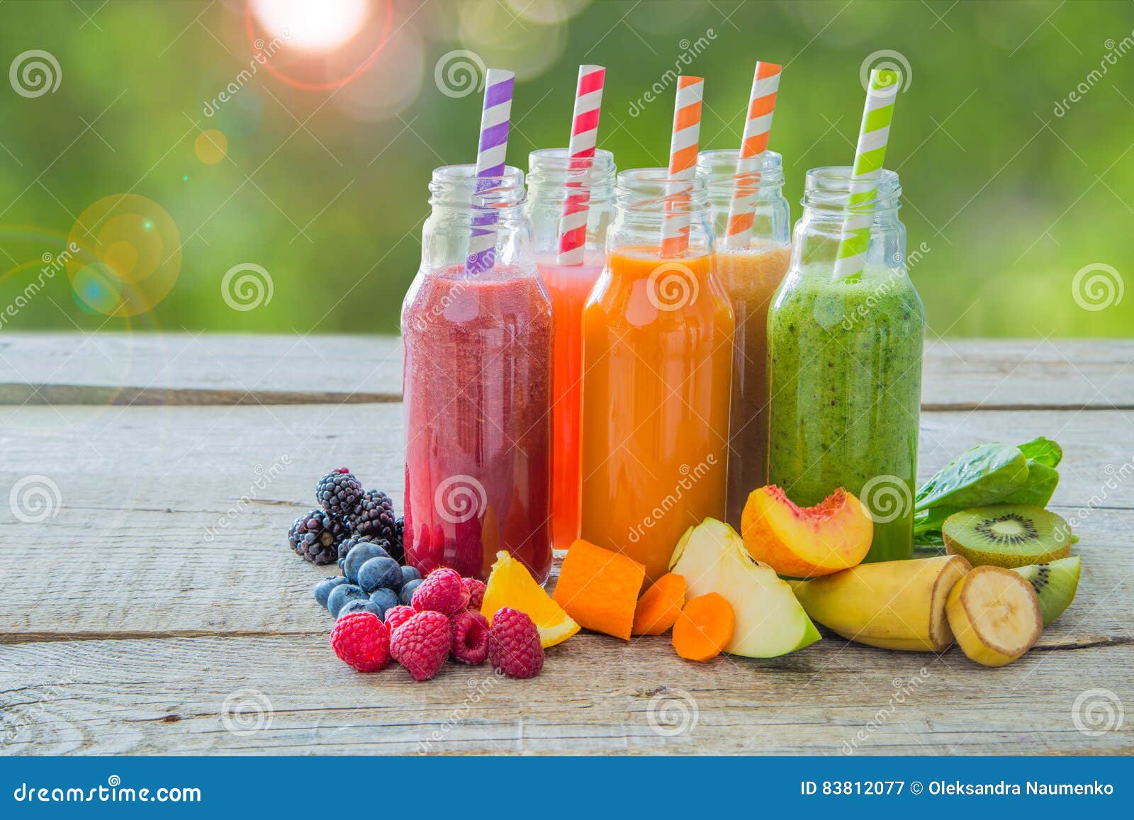 Selection of Colourful Smoothies on Rustic Wood Background Stock Image ...