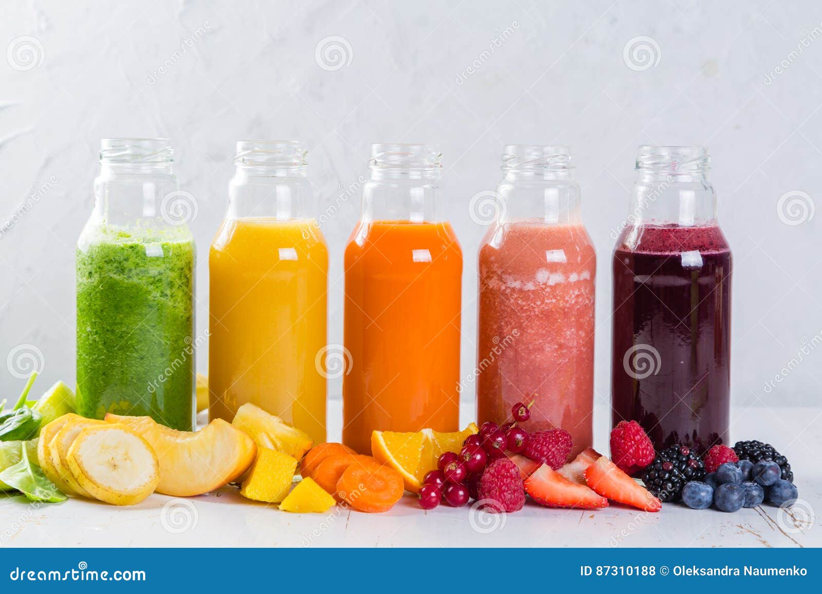 Selection of Colourful Smoothies on Rustic Wood Background Stock Photo ...