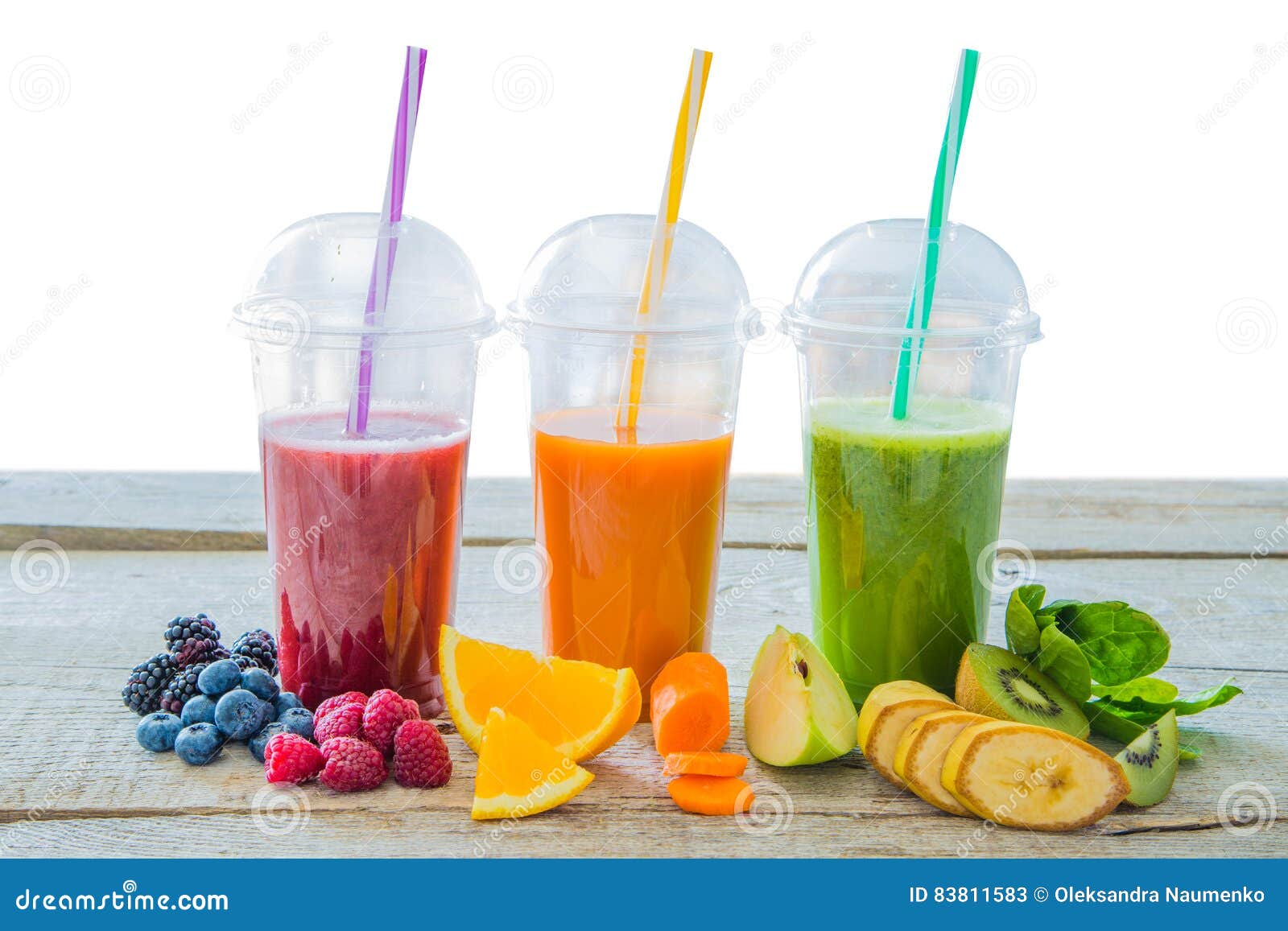 Selection of Colourful Smoothies on Rustic Wood Background Stock Image ...