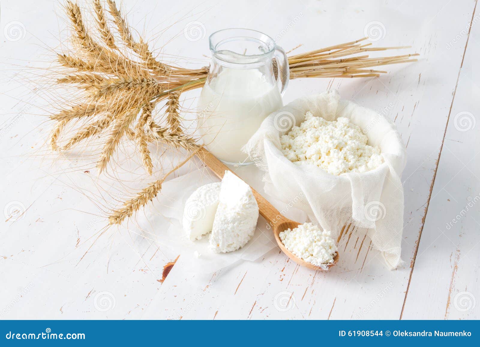 Selection of Dairy Products and Wheat Stock Photo - Image of grain ...