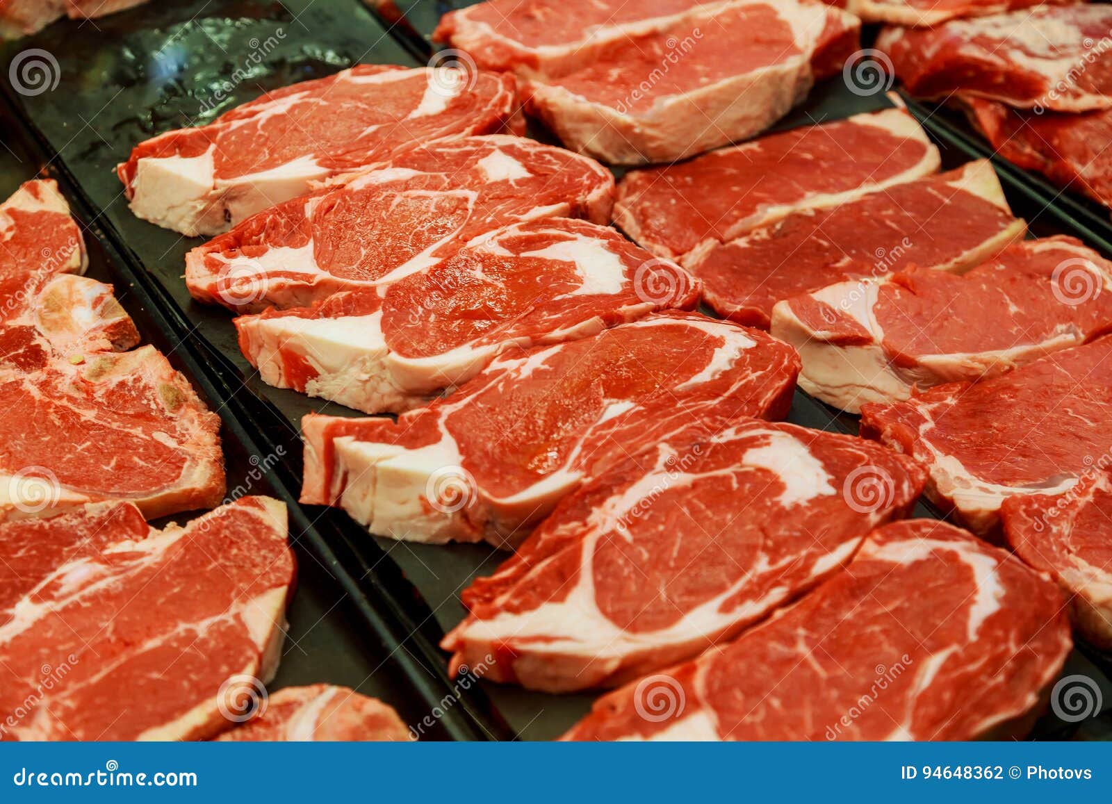 Selection of Different Cuts of Fresh Raw Red Meat in Supermarket Stock ...