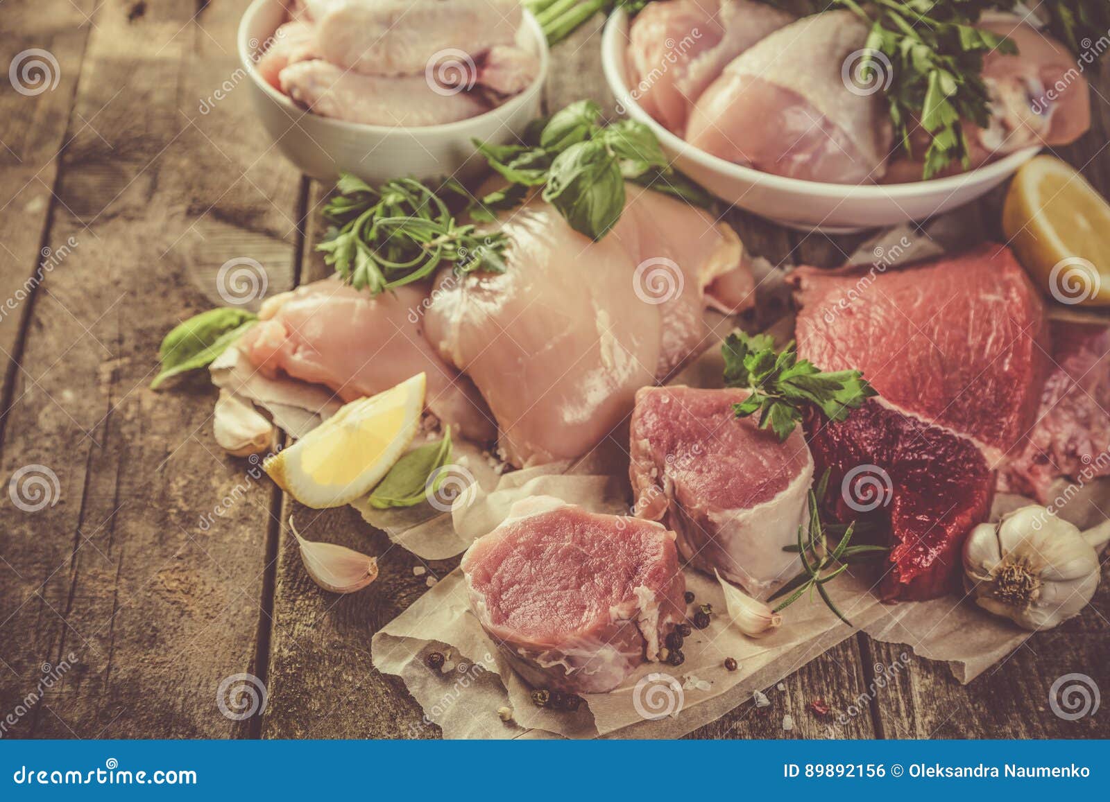 Selection of Different Meat Cuts Stock Photo - Image of uncooked ...