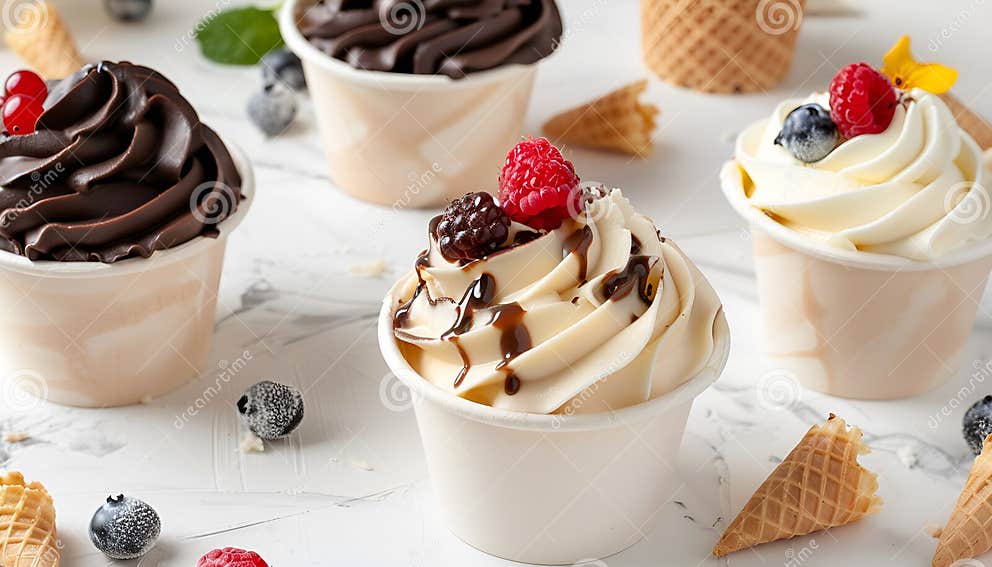 Selection of Different Rolled Ice Creams in Cone Cups Stock Photo ...