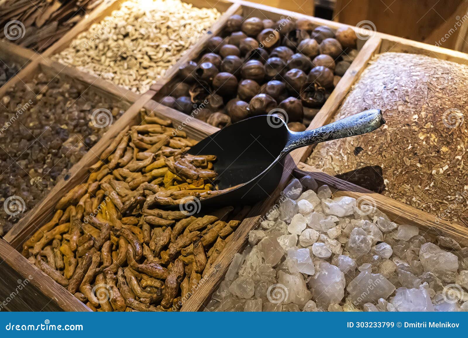Selection of Different Spices on the Store Counter. Stock Image - Image ...