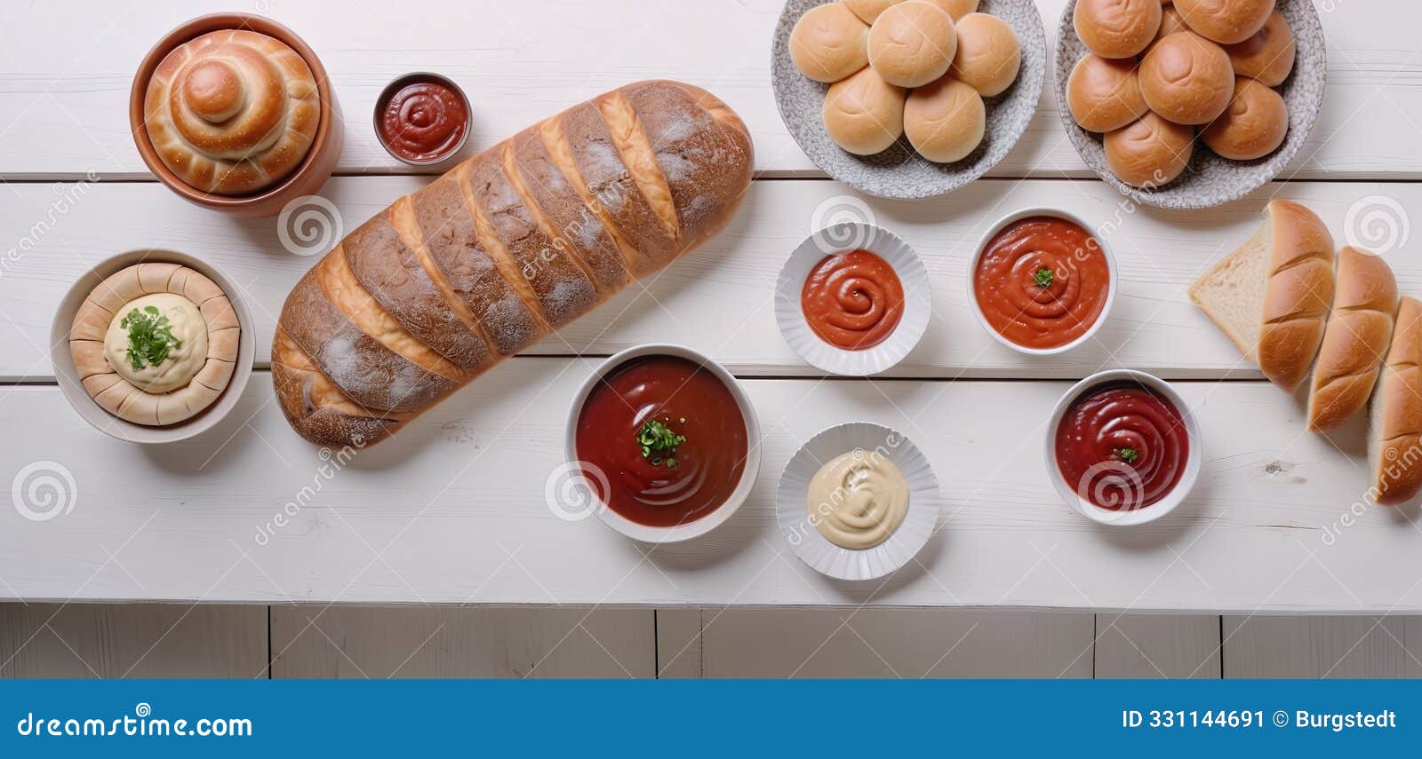 Selection of Different Types of Bread with Various Sauces As a Side ...