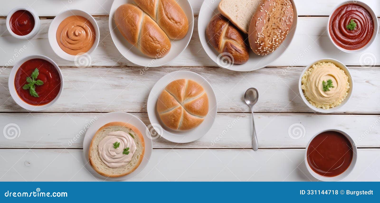 Selection of Different Types of Bread with Various Sauces As a Side ...
