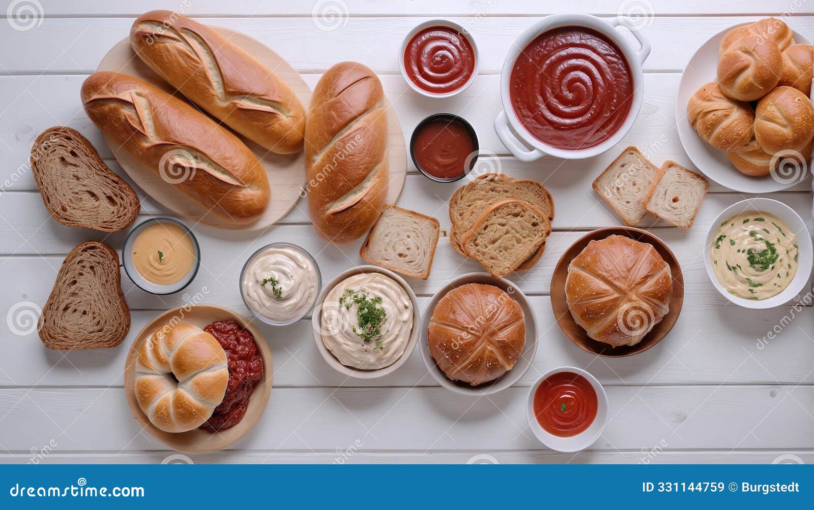 Selection of Different Types of Bread with Various Sauces As a Side ...
