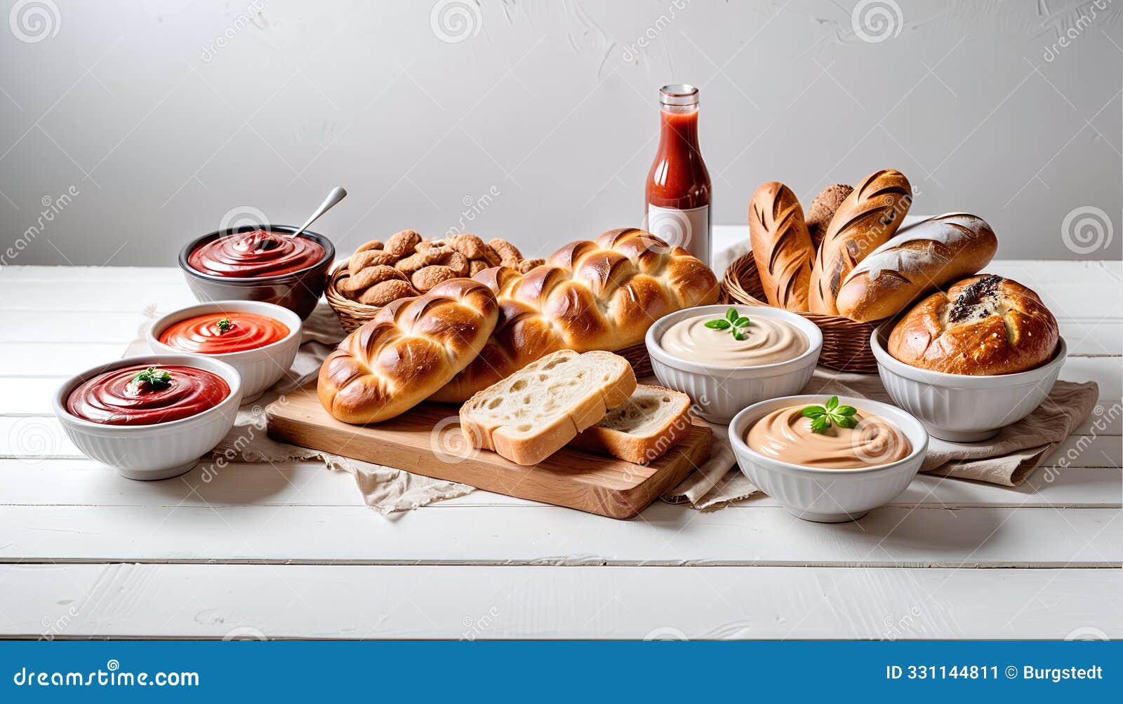 Selection of Different Types of Bread with Various Sauces As a Side ...