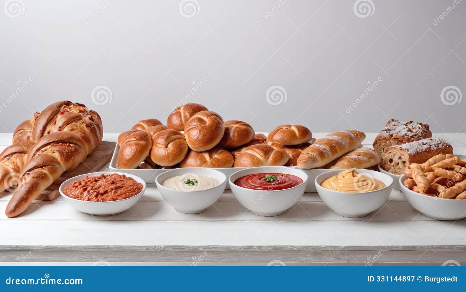 Selection of Different Types of Bread with Various Sauces As a Side ...