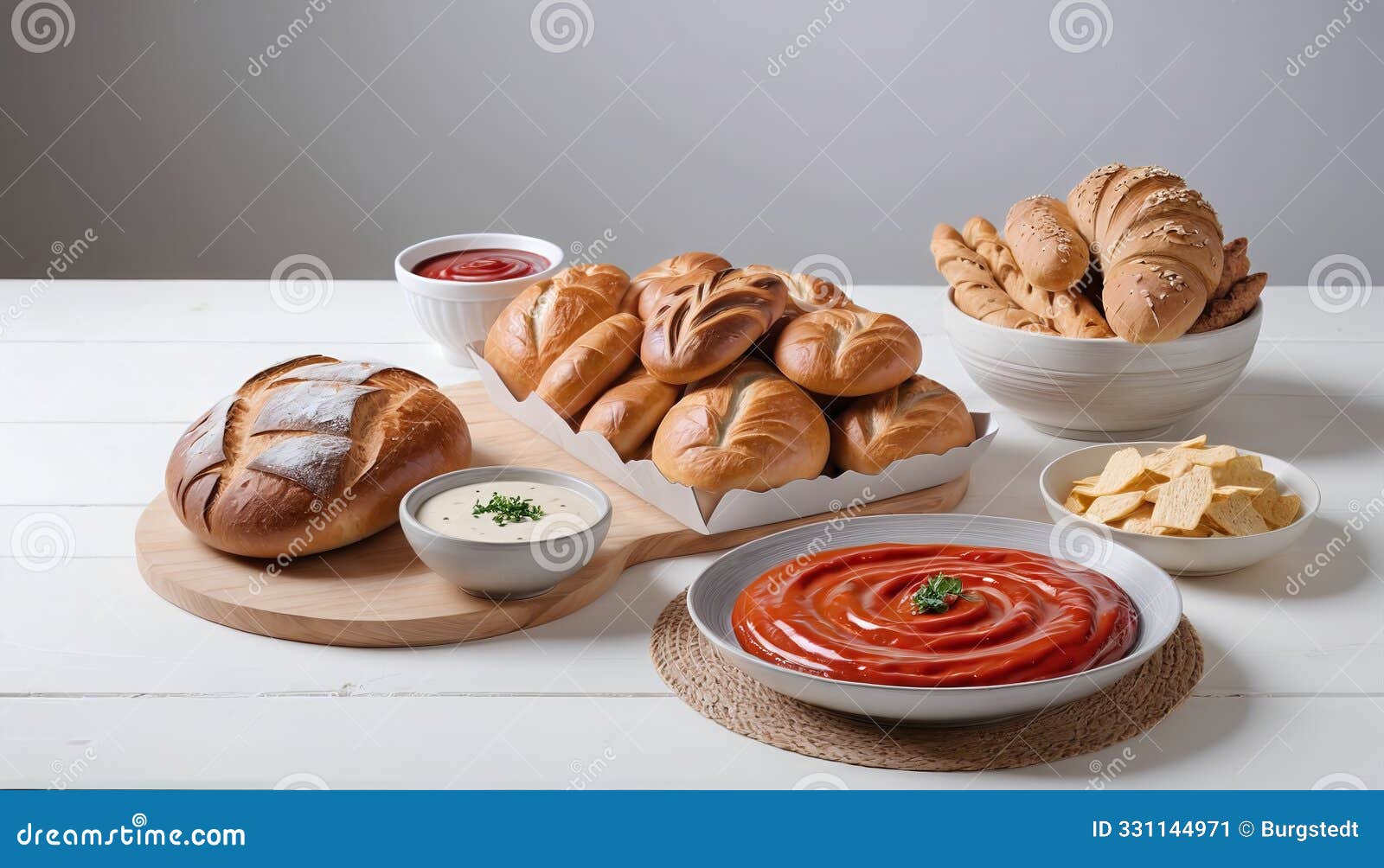 Selection of Different Types of Bread with Various Sauces As a Side ...