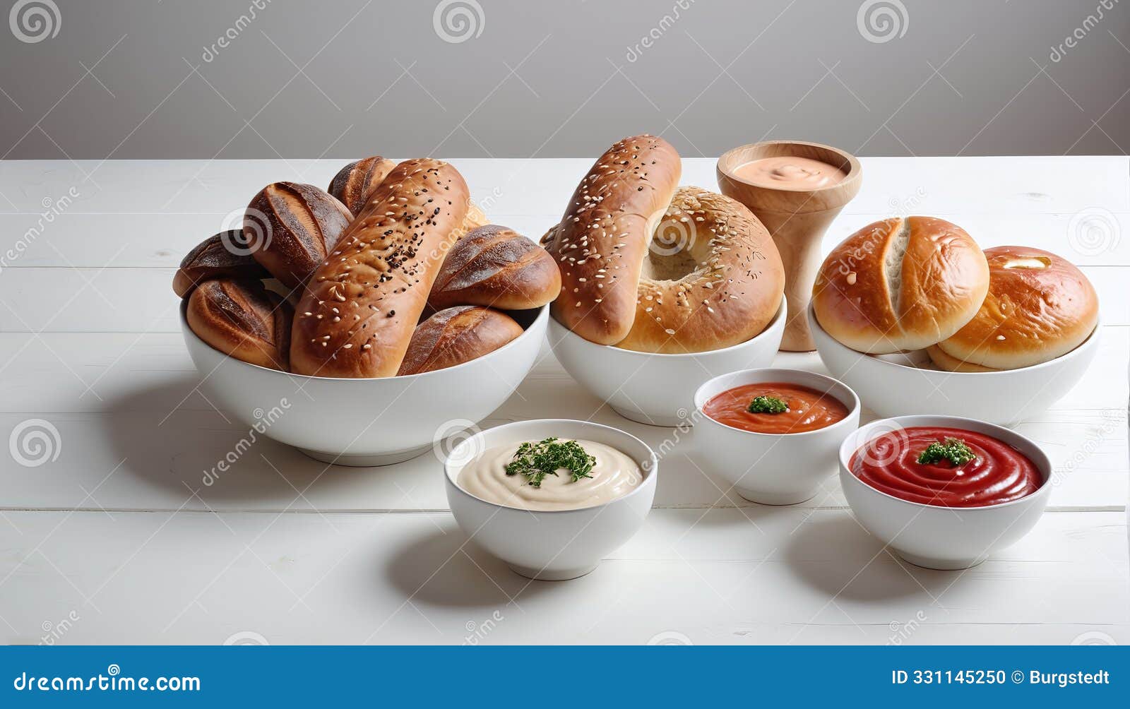 Selection of Different Types of Bread with Various Sauces As a Side ...